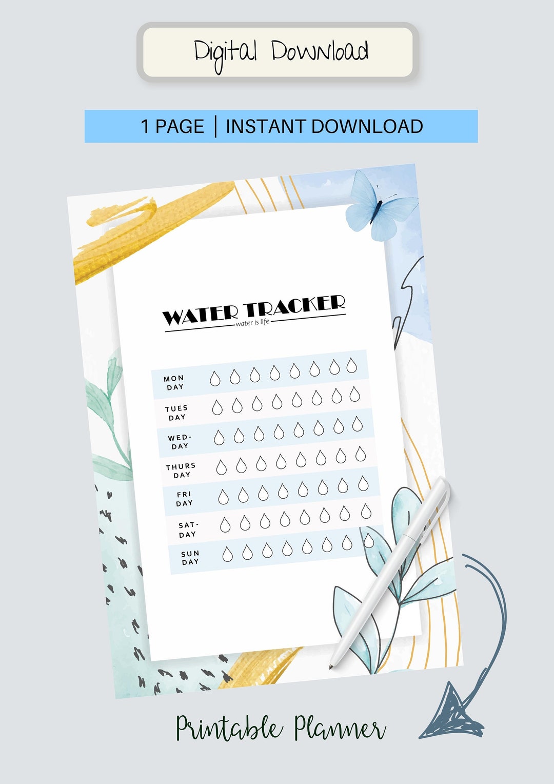 Water Tracker Printable Monthly Water Intake Tracker - Etsy