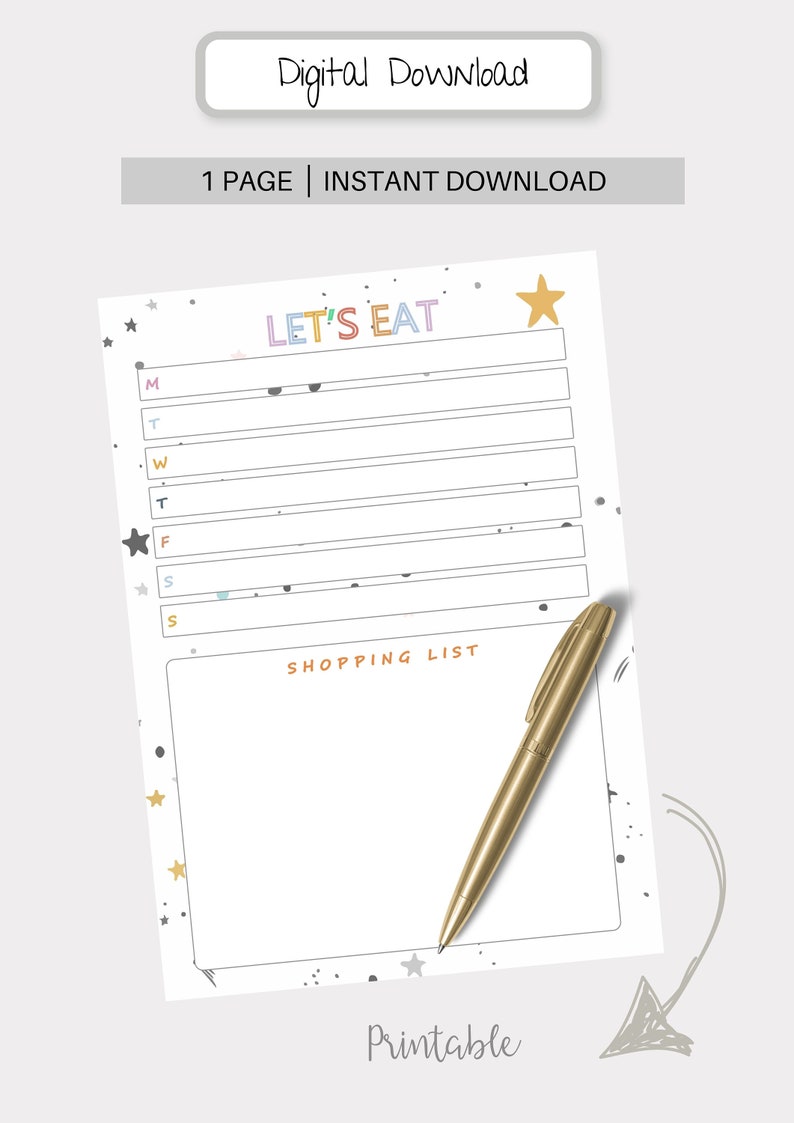 Printable Weekly Meal Planner Landscape Food Diary Meal - Etsy
