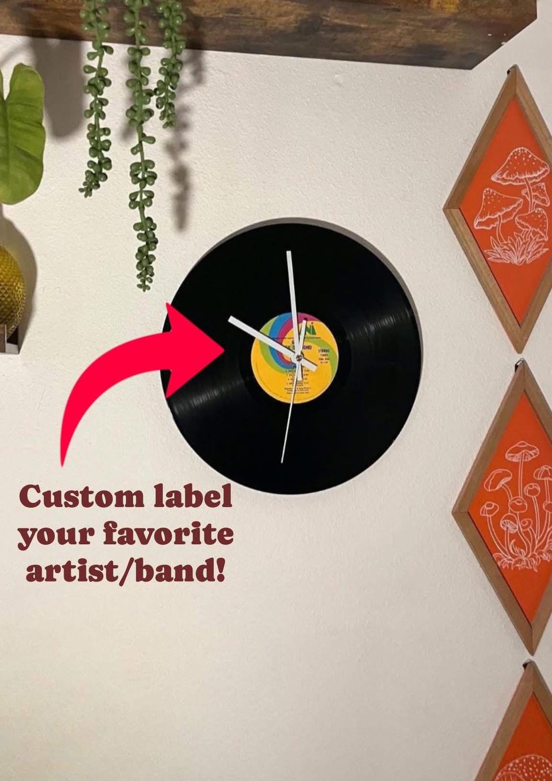 Custom Artist Vinyl Record Clock. Made From 12” Vinyl Records. Retro ...
