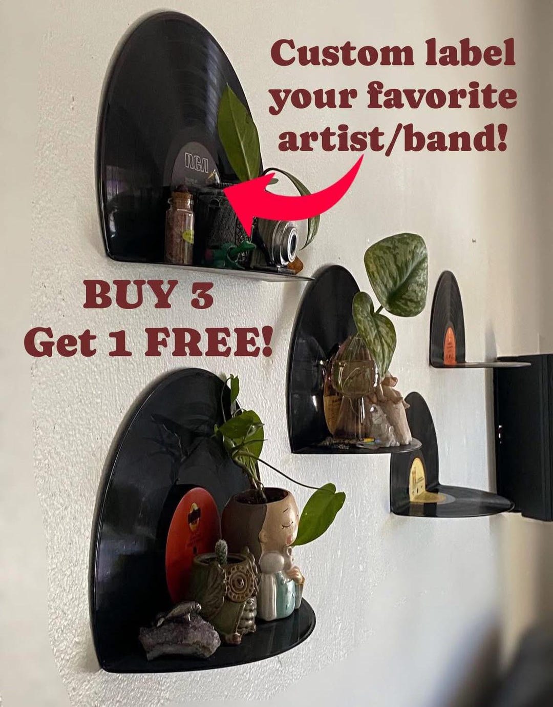 BUY 3 GET 1 FREE!! Custom Artist Vinyl Record Shelf!! Retro Vinyl ...