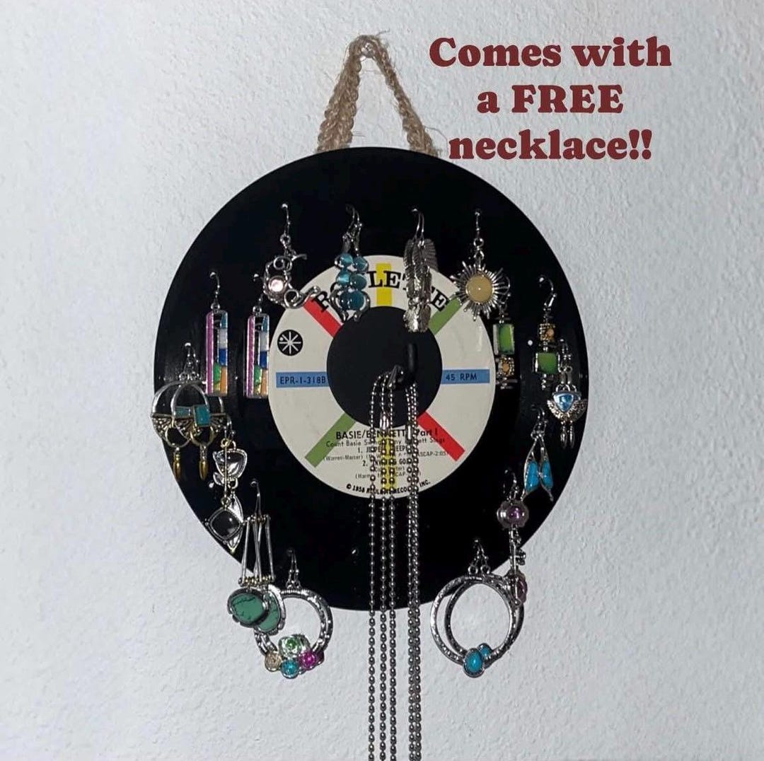 Custom Vinyl Record Earring Display Hanger, Upcycled 7” Vinyl Record ...