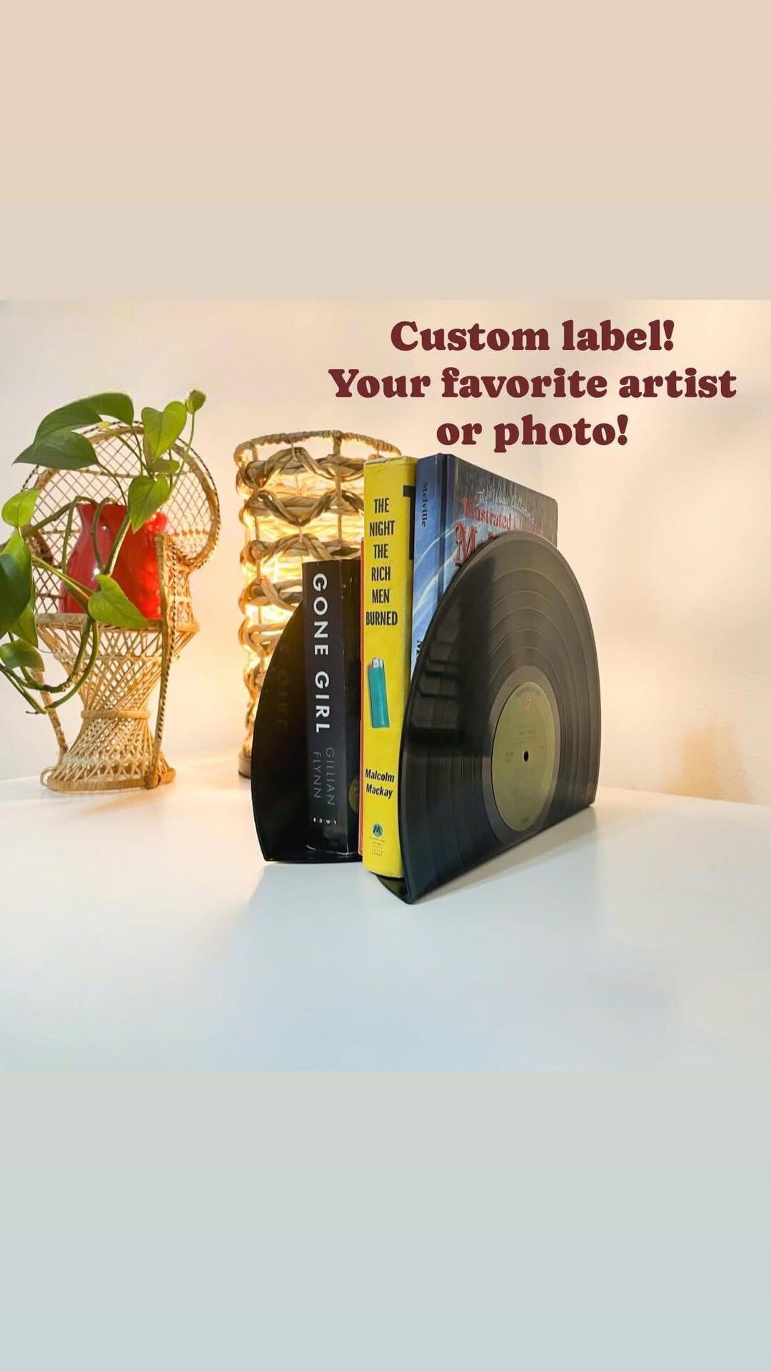 Set of 2 CUSTOM Artist Vinyl Record Bookends, Retro Record Bookends, Vintage Personalized Vinyl ...