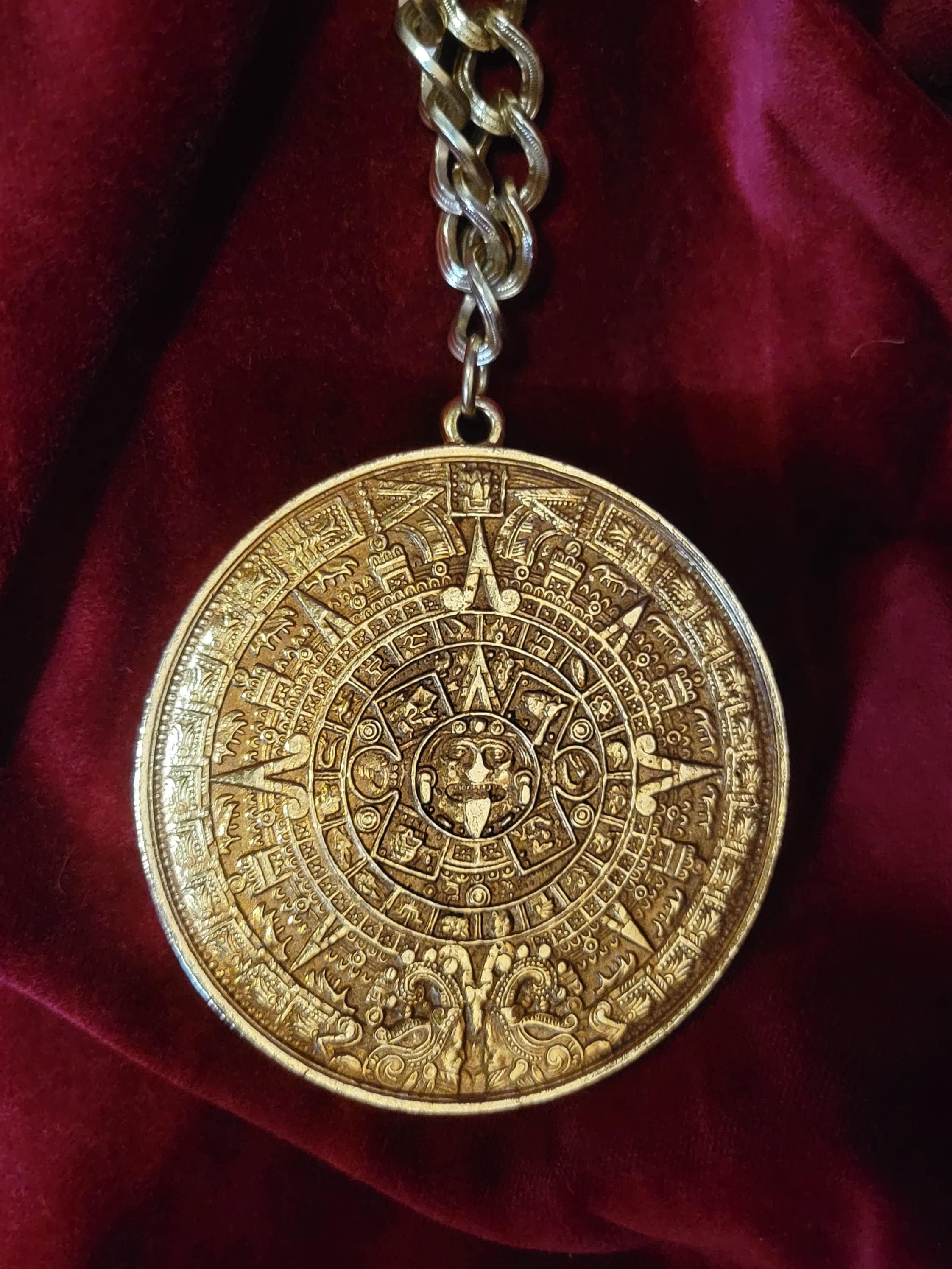 Aztec Sundial Amulet Circa 1960s / Mayan Sundial Vintage Medallion ...