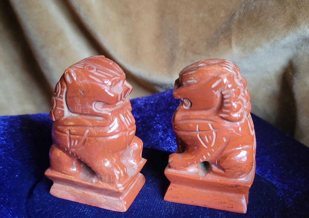 Red Jasper Foo Dogs Circa 1980s - Etsy