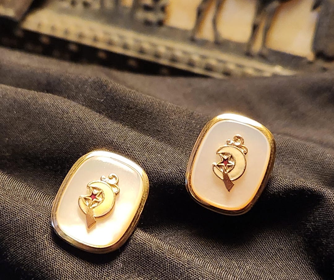 Shriner Masonic Moon, Star & Sword Mother of Pearl Cufflinks Circa ...