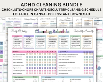 Editable ADHD Cleaning Checklist Bundle, ADHD Cleaning Planner, ADHD ...