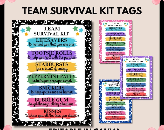 Teacher Survival Kit Tag Editable, Back to School Teacher Gift, Teacher ...