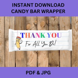 Teacher Thank You Chocolate Bar Wrapper, Chocolate Candy Bar Wrapper ...