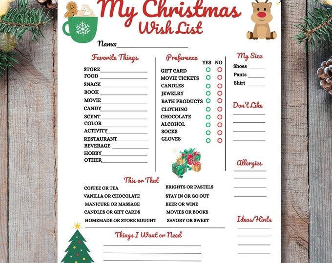Christmas My Favorites List INSTANT DOWNLOAD Teacher's Favorite Things ...