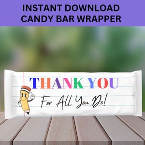 Teacher Thank You Chocolate Bar Wrapper: Printable Candy Treat (digital ...