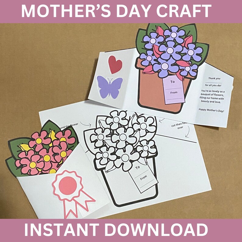 Printable Mother's Day Coloring Card Craft, DIY Card, Instant Download ...