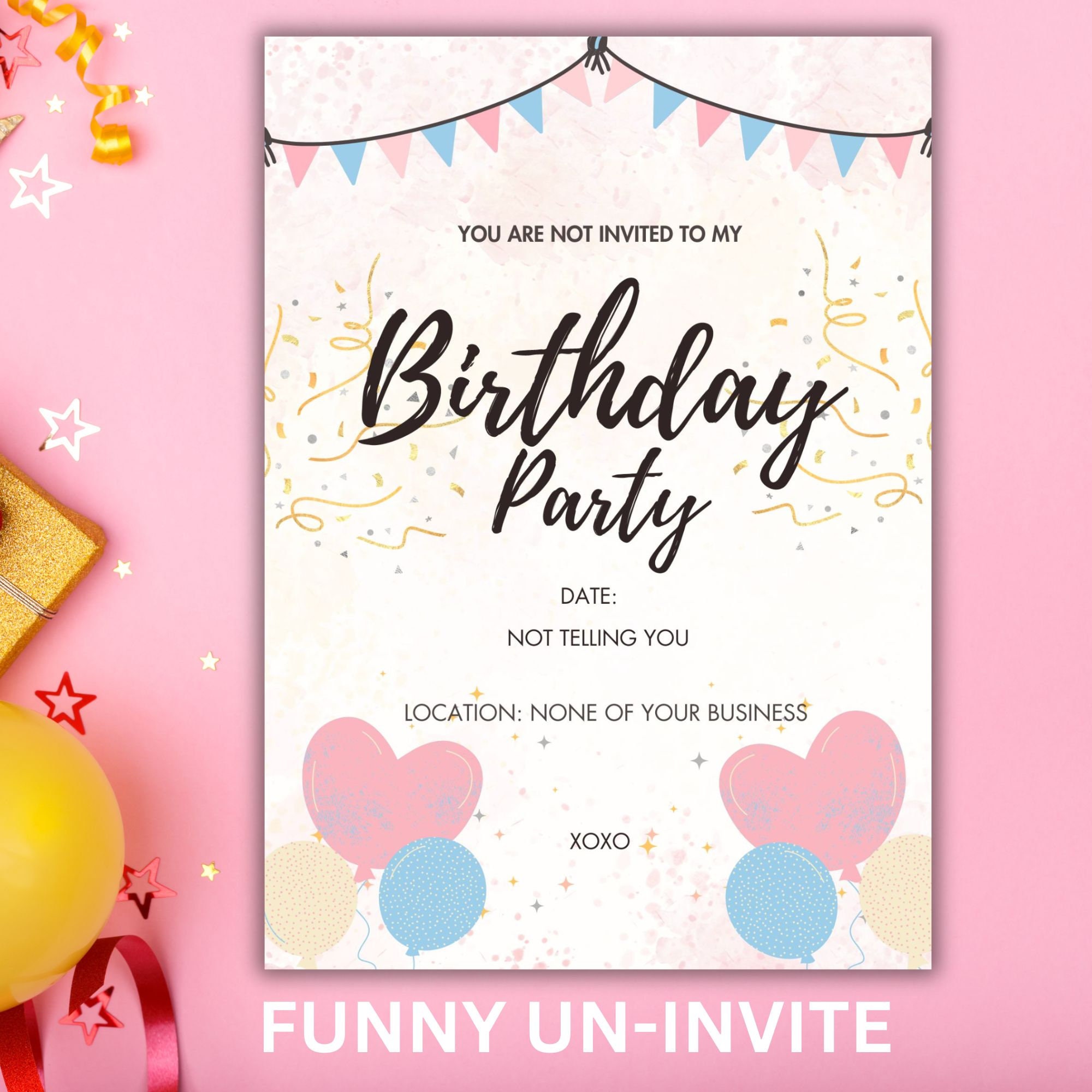 Un-invite Birthday Invitation Card, Funny Birthday Card, White Elephant ...