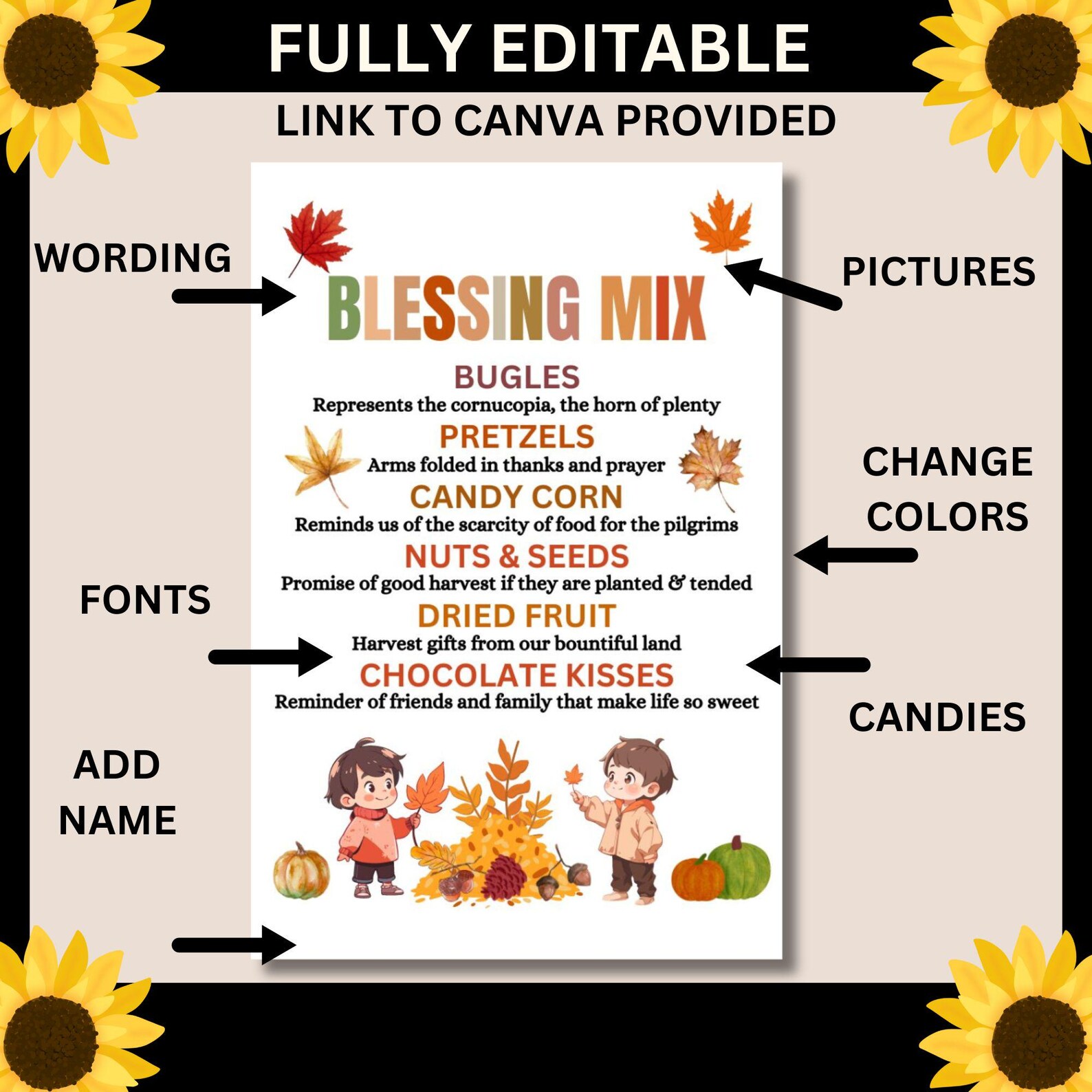 Blessings Mix Cards Editable, Thanksgiving Treat Tags, Christmas ...