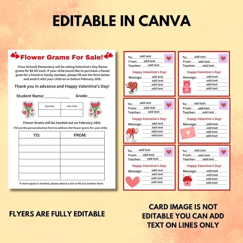 Editable Valentines Day Flower Gram Printable, Carnation Gram for ...