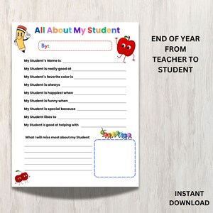 Teacher Appreciation Coloring Page: All About My Teacher, Thank You ...