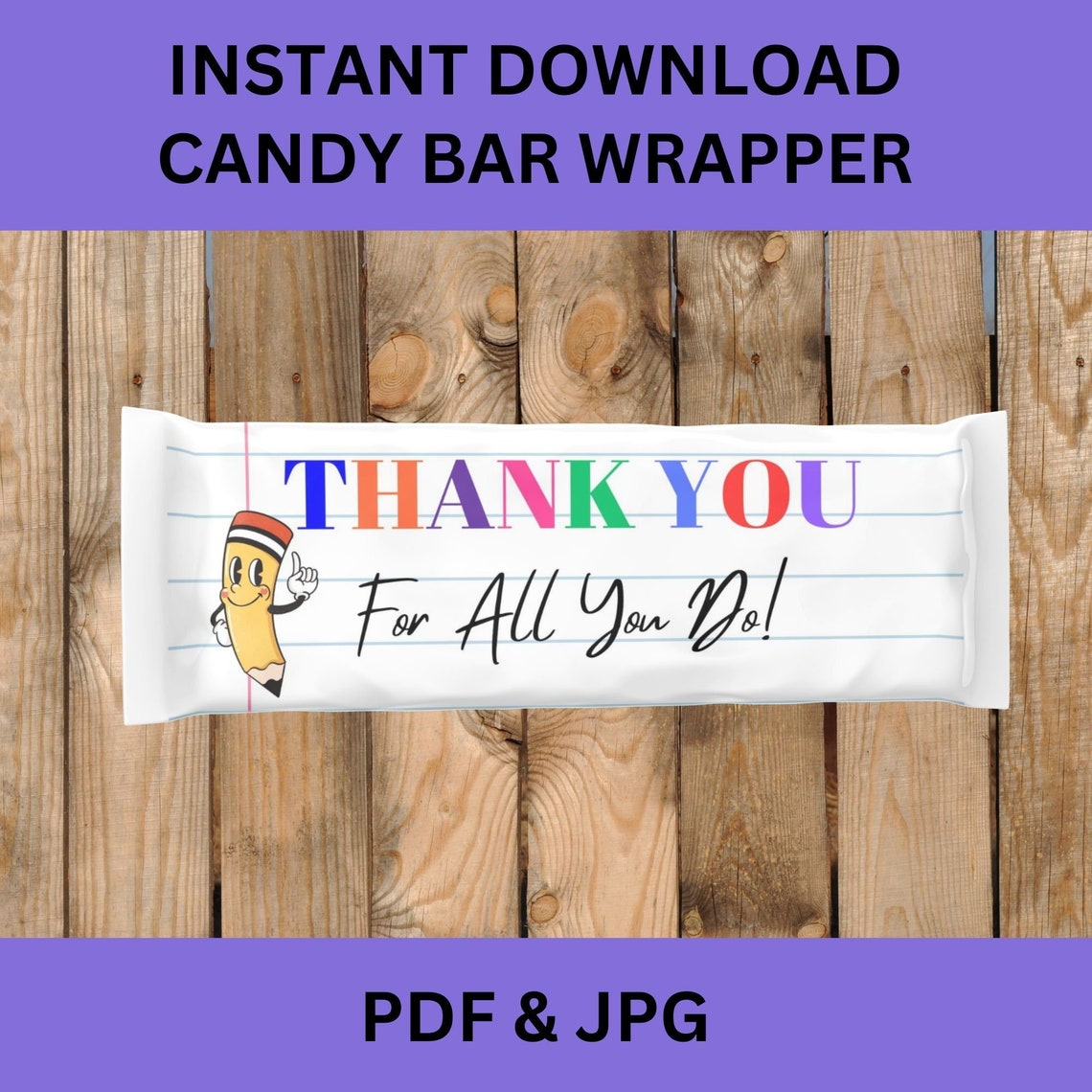 Teacher Thank You Chocolate Bar Wrapper: Printable Candy Treat (digital ...