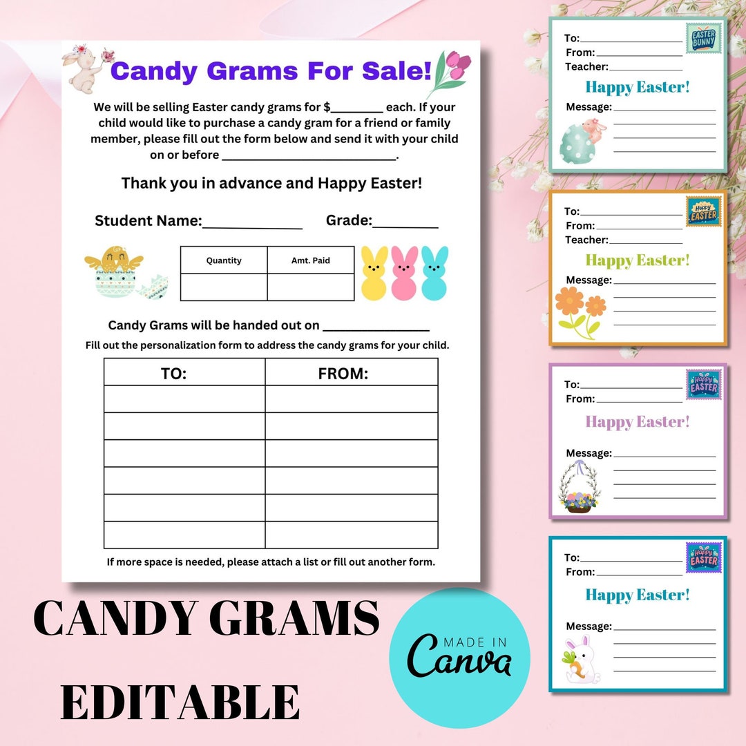 Editable Easter Candy Gram Printable, Lollipop Candy Gram for ...