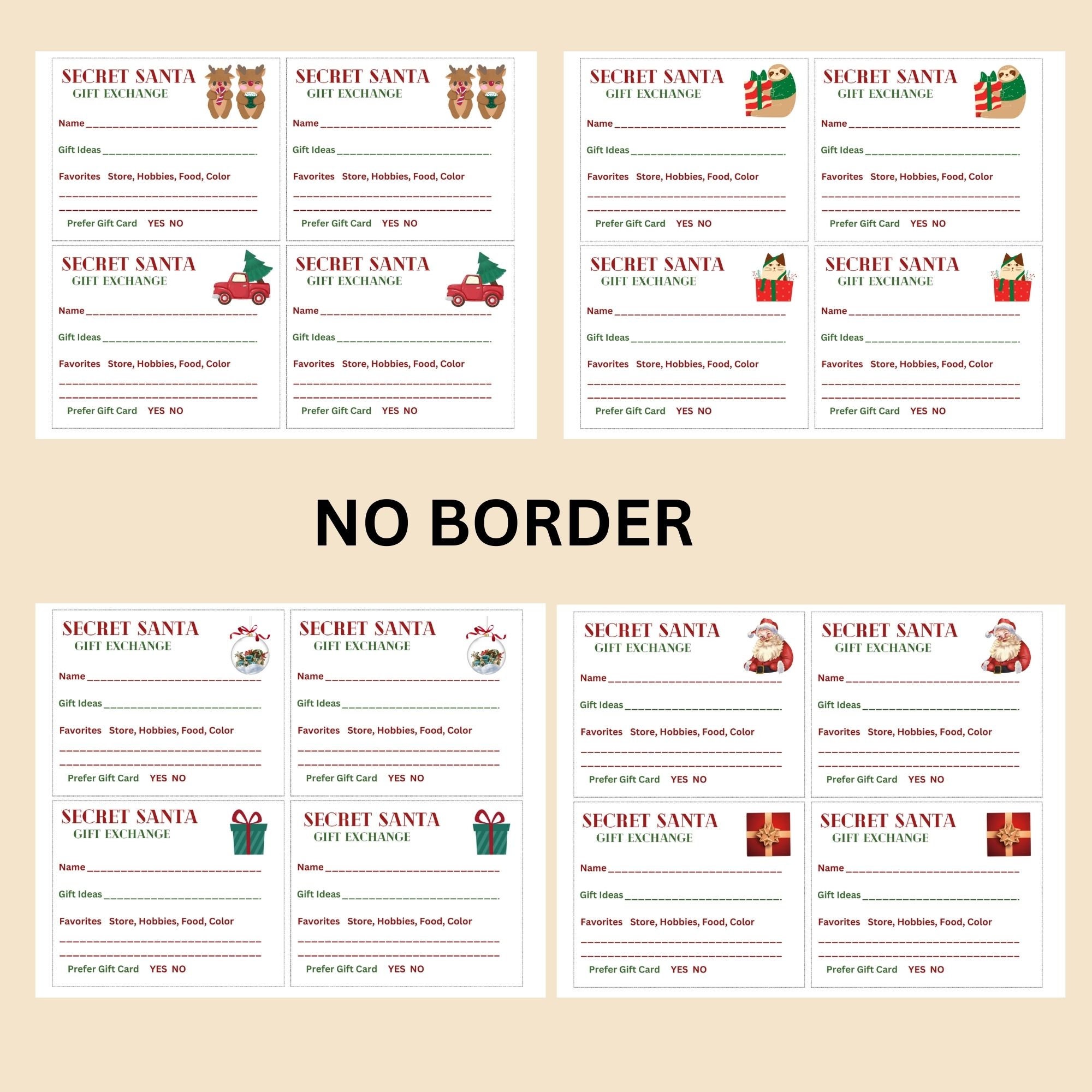 SECRET SANTA Gift Exchange Cards PRINTABLE Christmas Gift List for ...