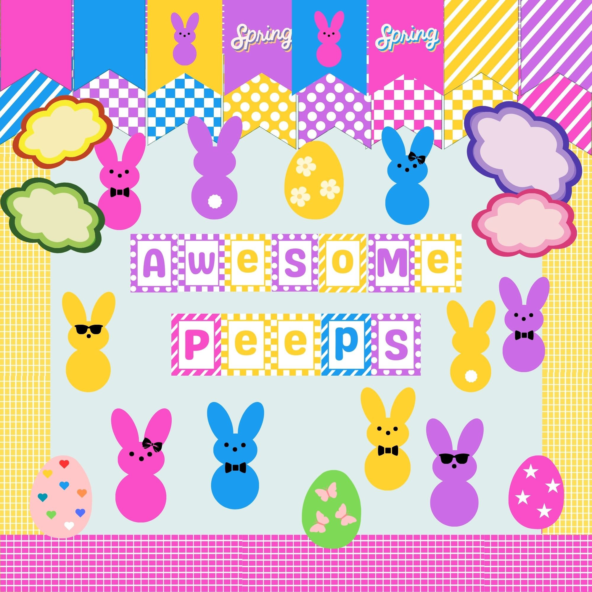 Peeps Spring Bulletin Board Kit Printable, Peeps Bulletin Board, April ...