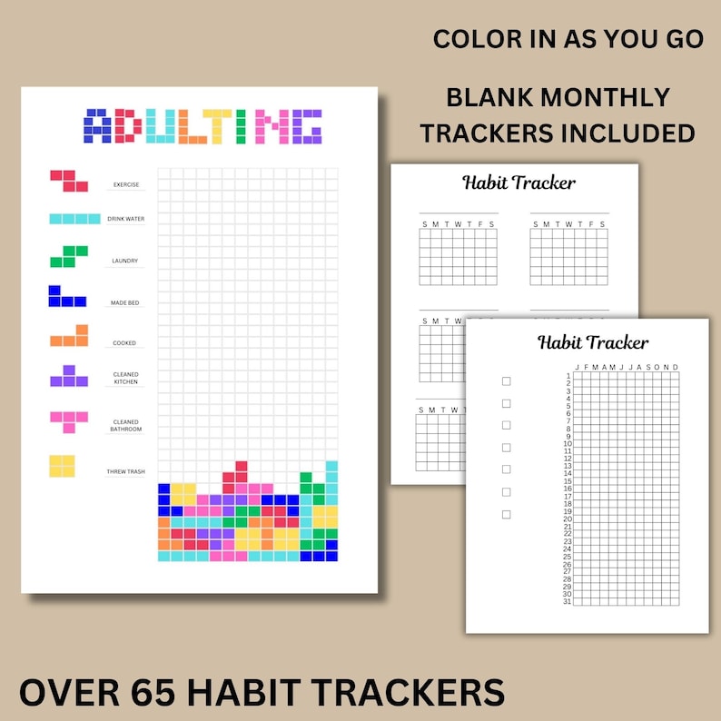 Yearly Tracker Printable, Monthly Tracker, Daily Mood Weather Workout Adulting Reading Year in ...