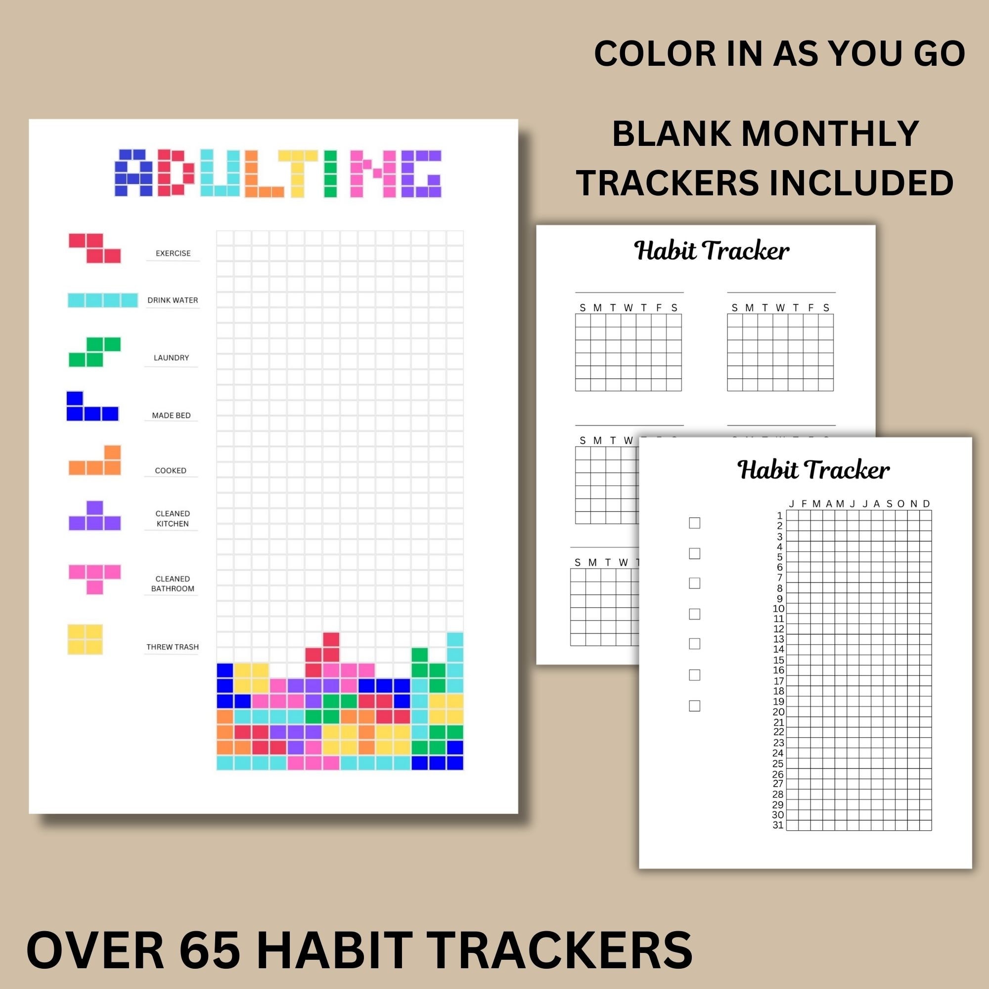 Habit Tracker Printable, Monthly Tracker, Daily Mood Weather Workout ...
