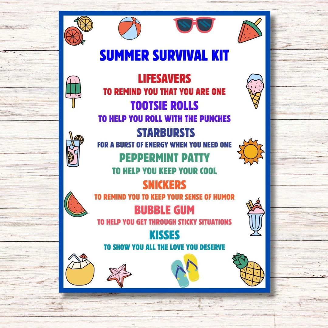 Summer Survival Kit Tag Editable, Printable End of Year Treat Tag, Kids ...
