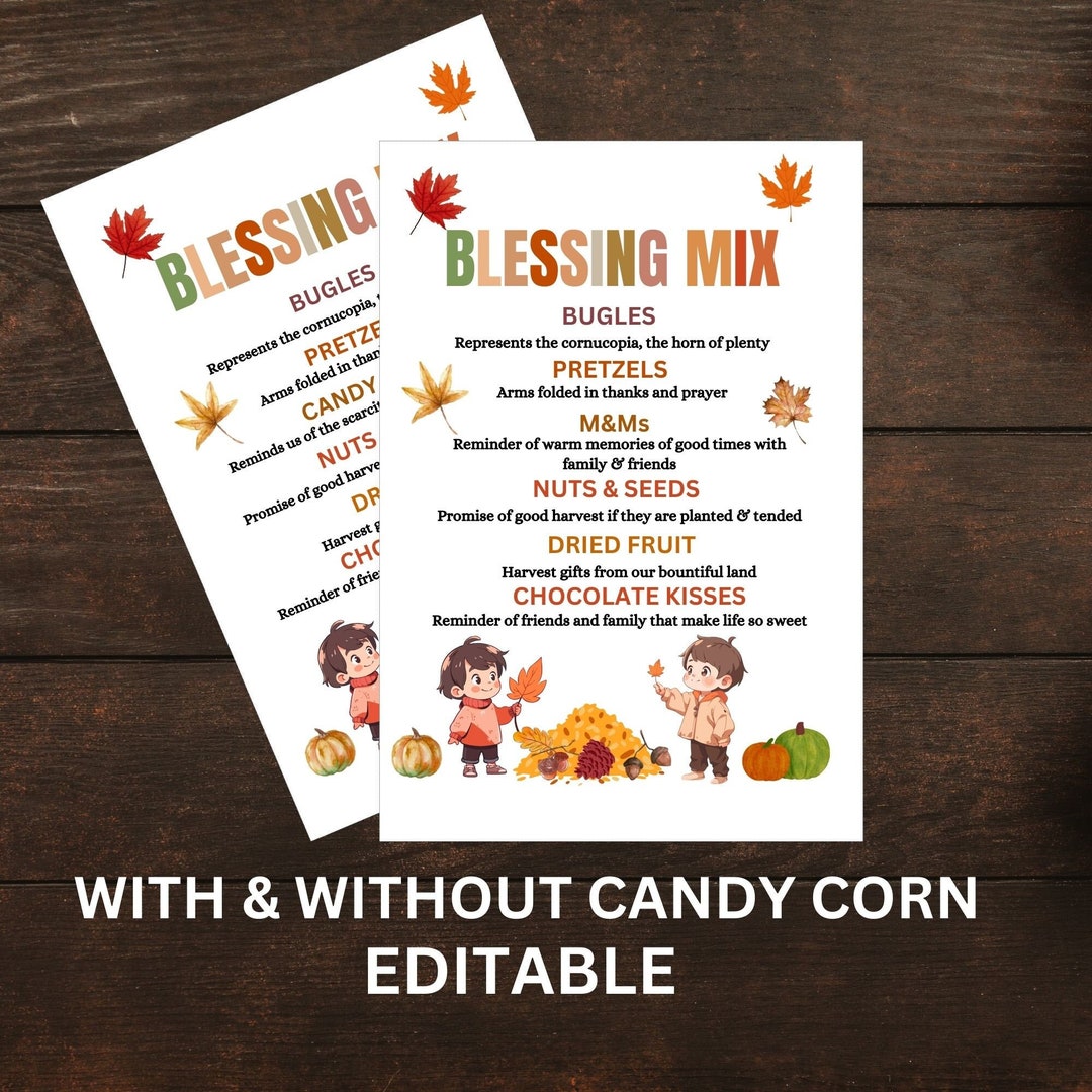 Blessings Mix Cards Editable, Thanksgiving Treat Tags, Christmas ...