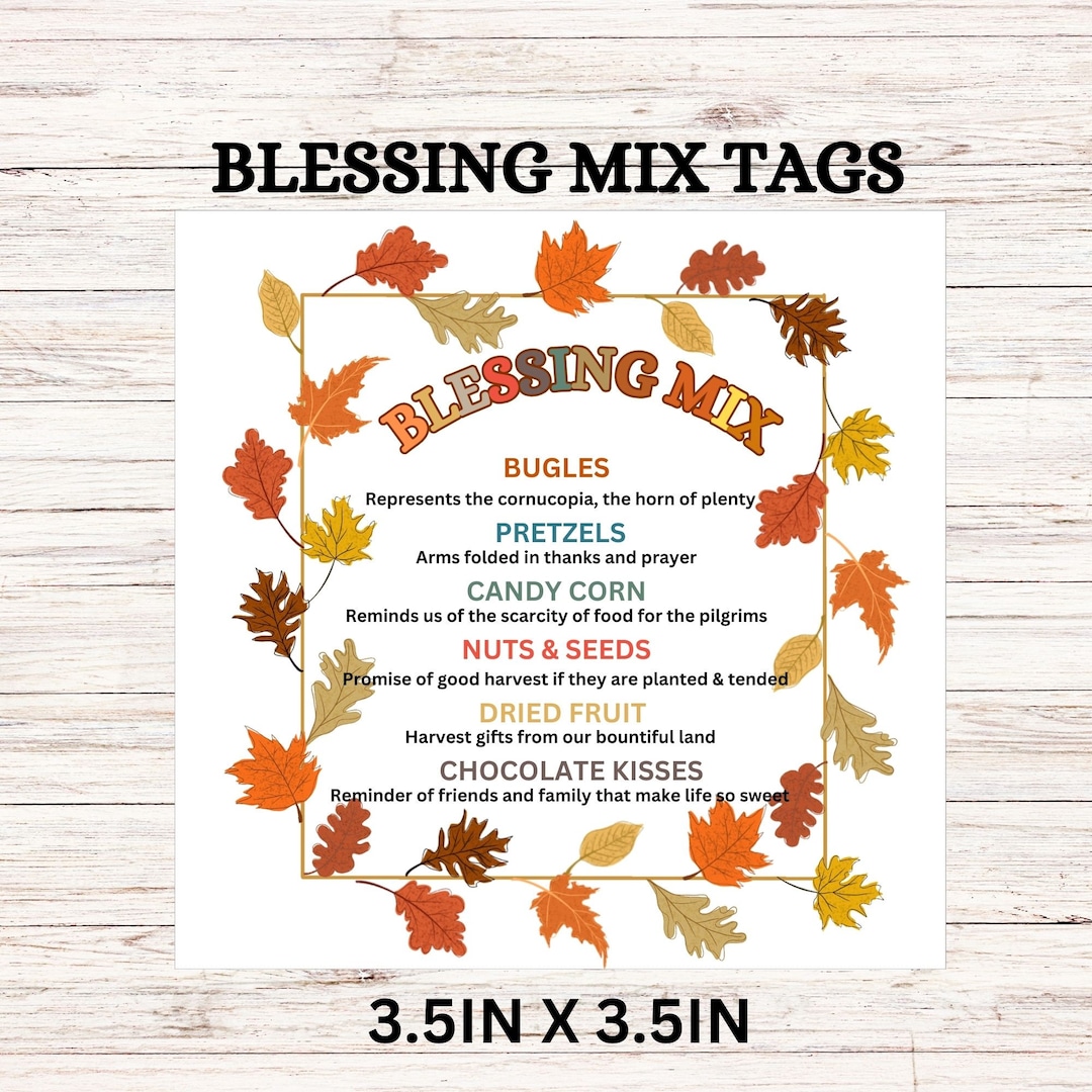 Thanksgiving Blessing Mix Gift Tag: Printable Teacher Treat (PDF, JPEG ...