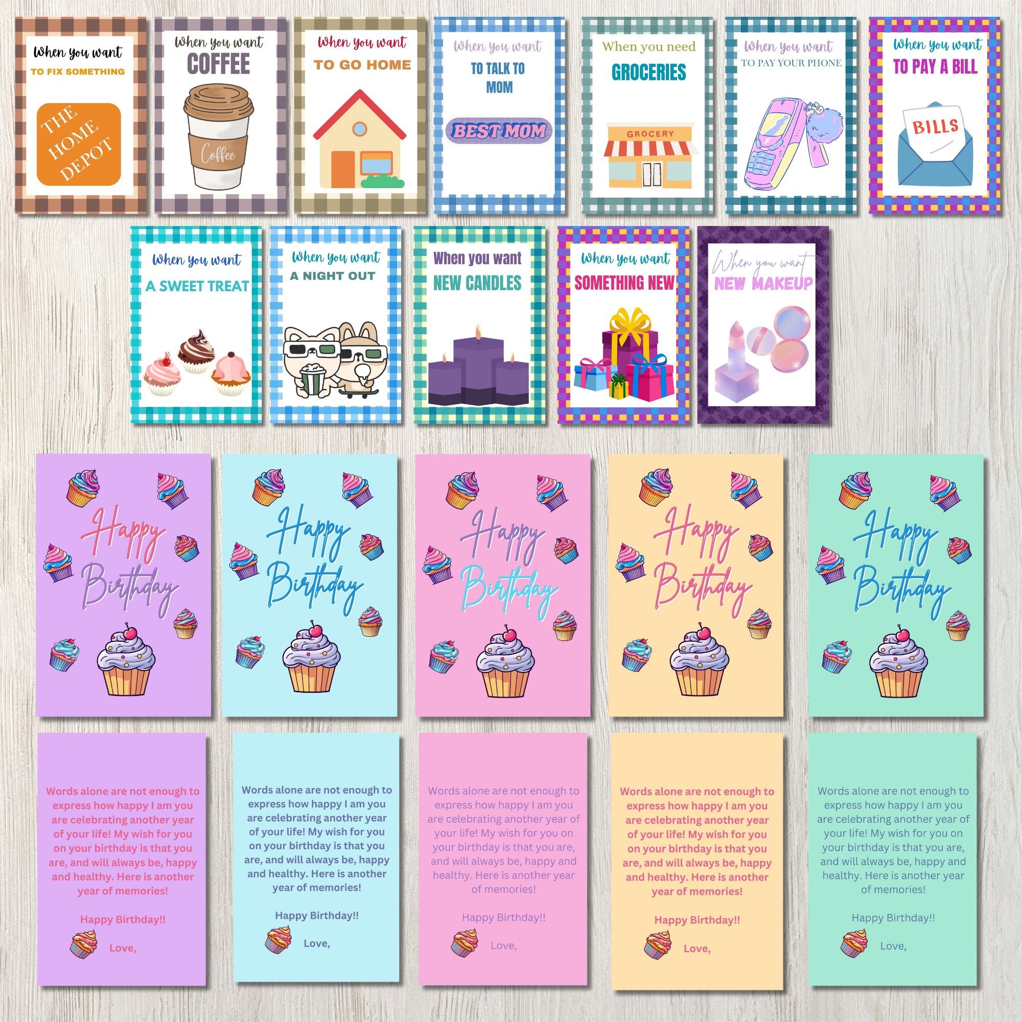 Mini Birthday Gift Card Book for Mom, Printable Christmas Gift Cards ...