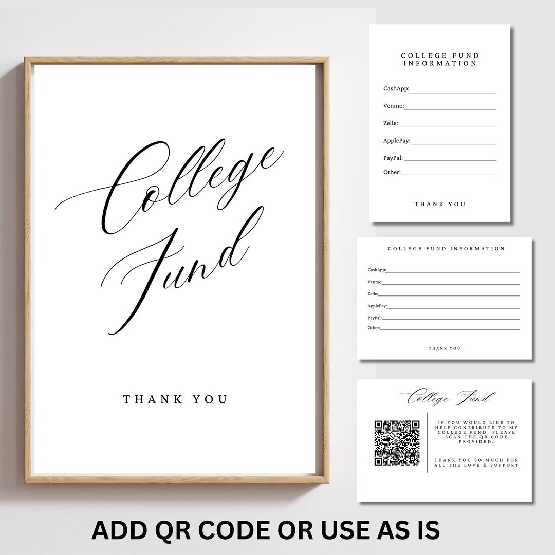 College Fund QR Code Sign: Graduation Party Table Decor (digital ...