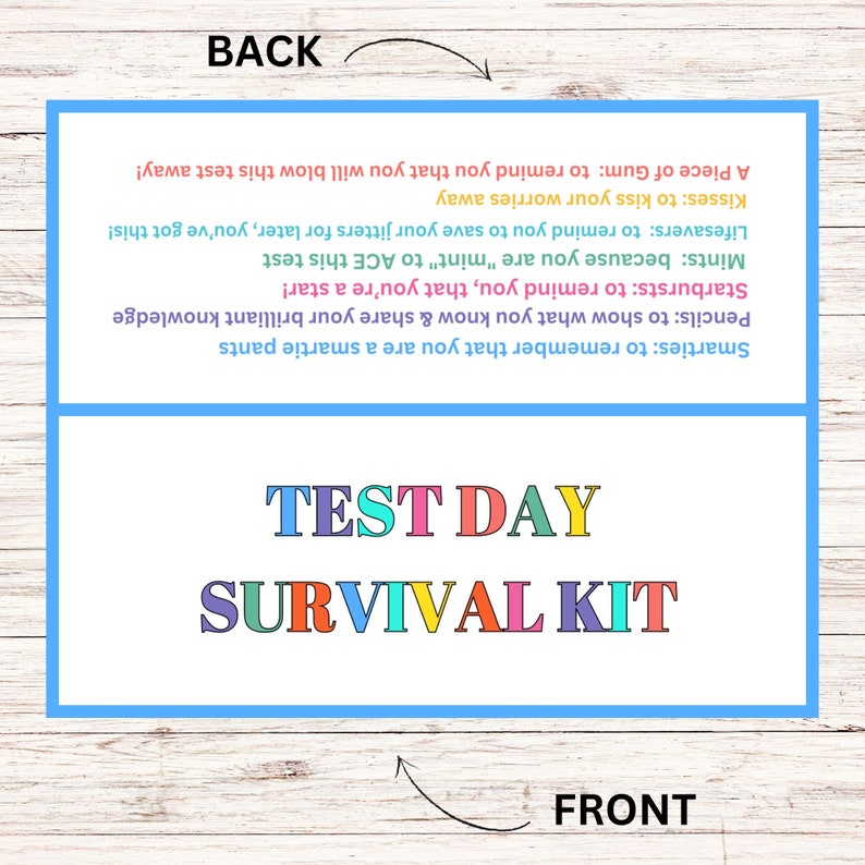 Test Day Survival Kit Bag Topper: Printable Favor Tag (PDF) - Etsy