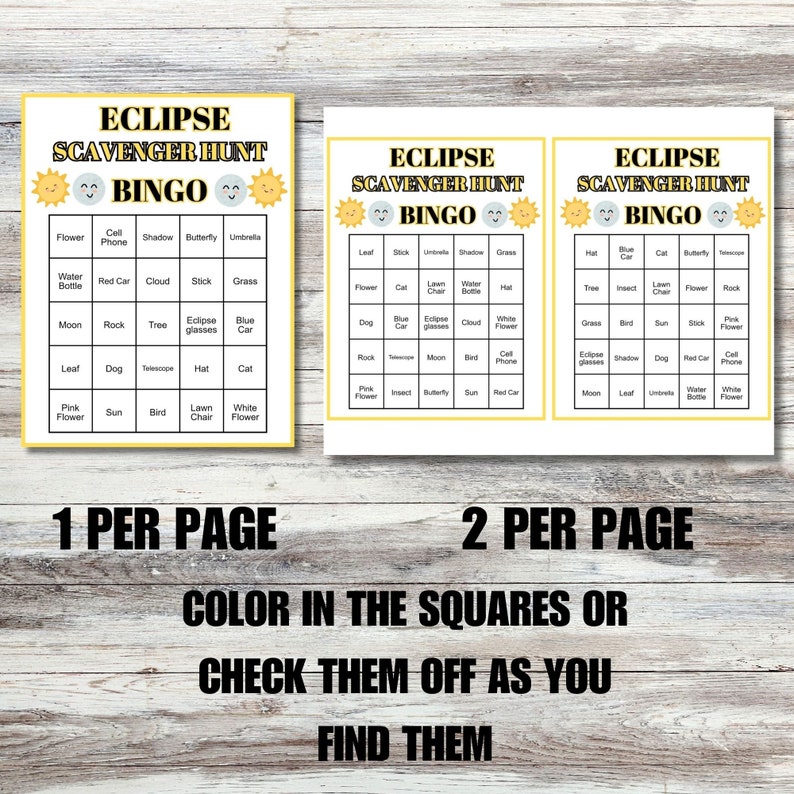 Eclipse Games, Eclipse Activities, Printable Bingo Cards, Scavenger ...