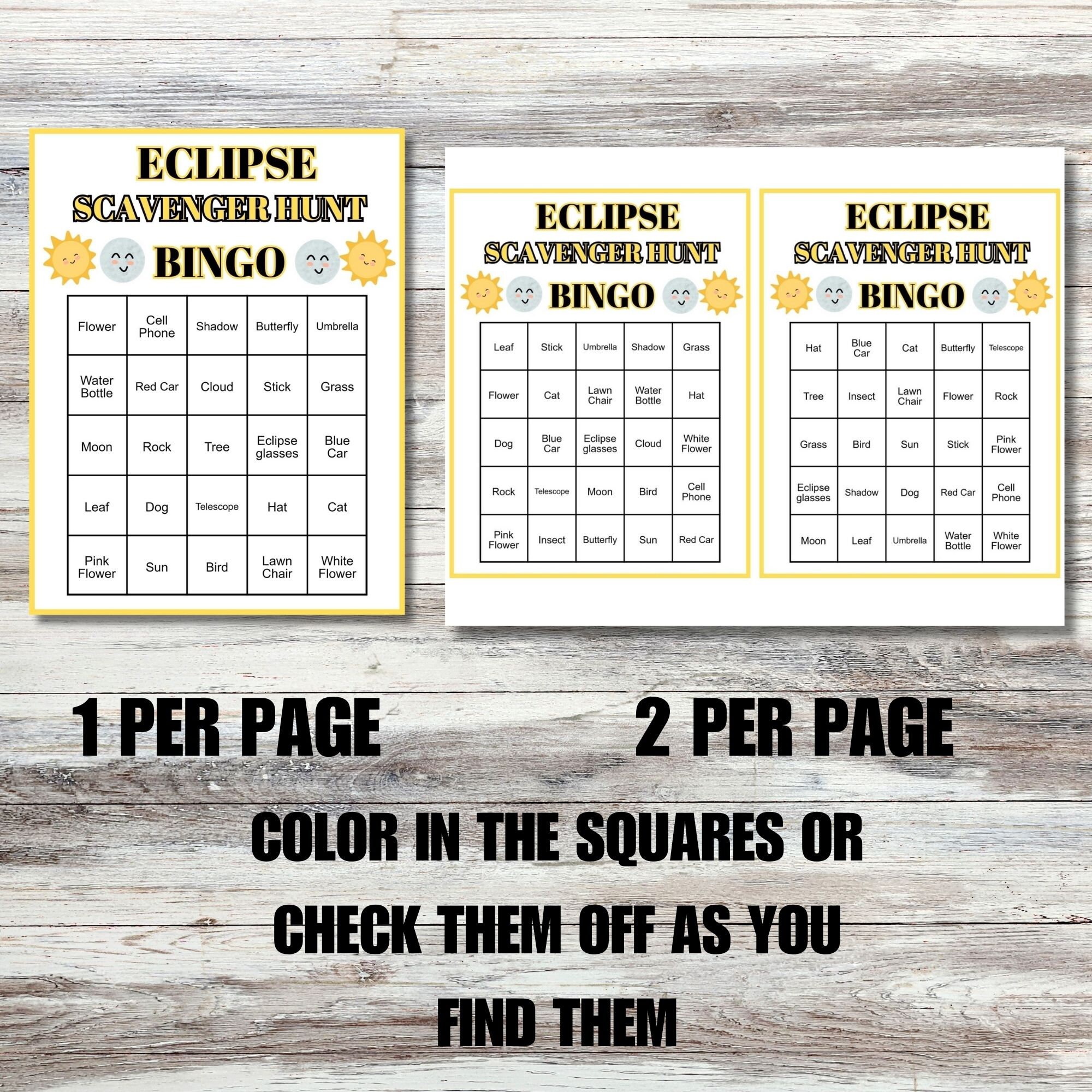 Eclipse Games, Eclipse Activities, Printable Bingo Cards, Scavenger ...