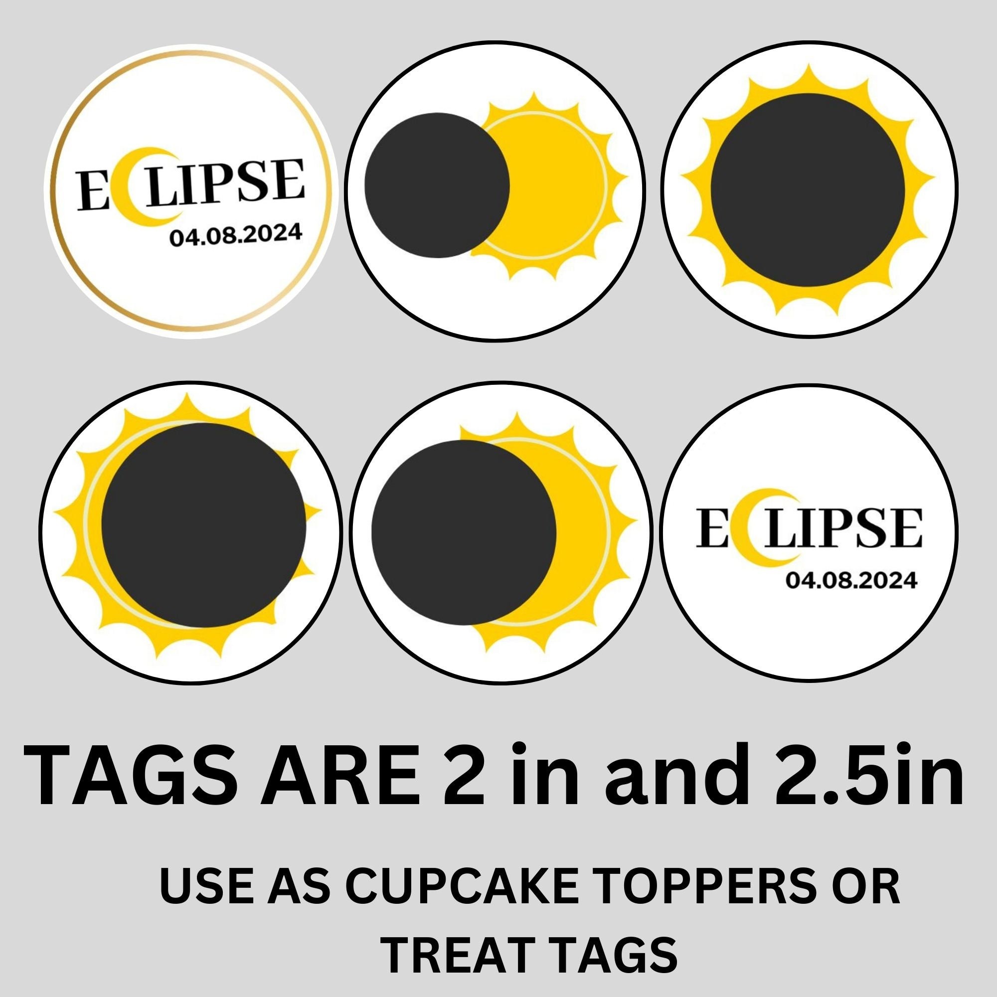 Solar Eclipse 2024 Printable Party Supplies Gift Tags, Total Lunar ...