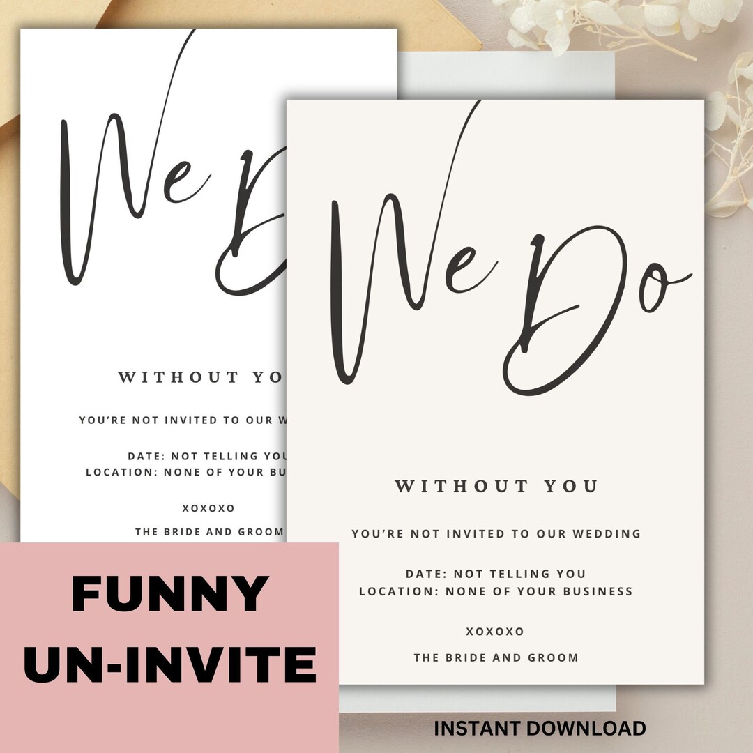 Un-invite Card, Wedding Invitation, Funny Wedding Card, White Elephant ...
