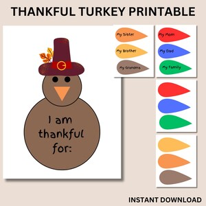 Thankful Turkey Craft: Thanksgiving Printable (PDF) - Etsy