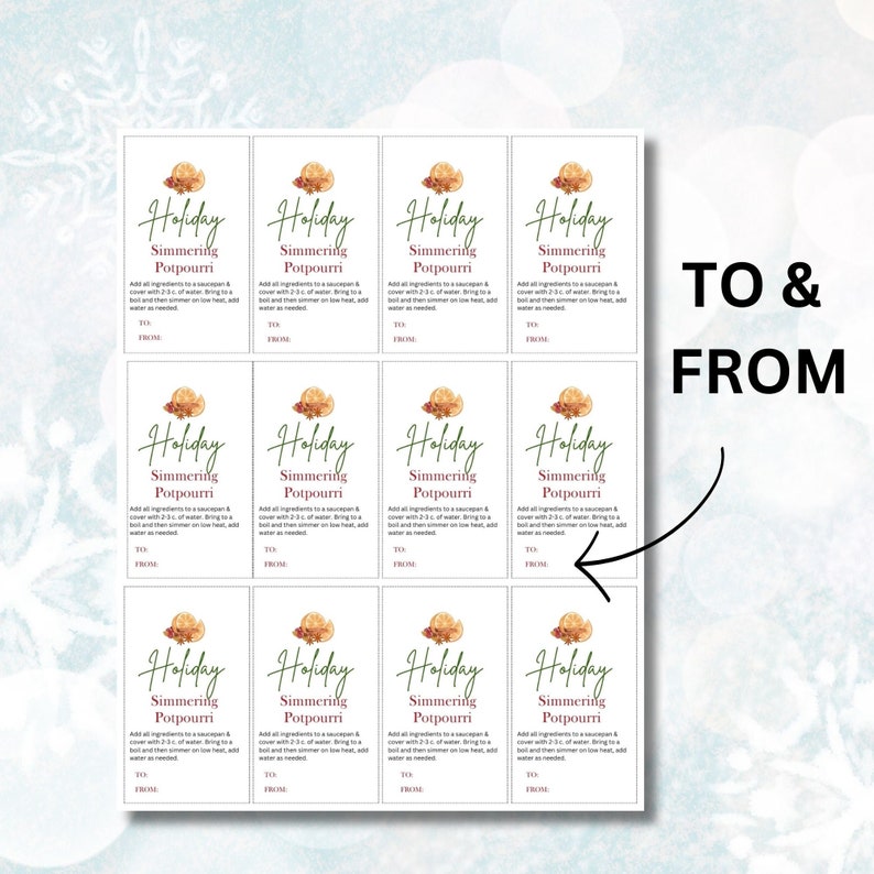 Potpourri Tag, Printable Holiday Simmering Potpourri, Stovetop ...