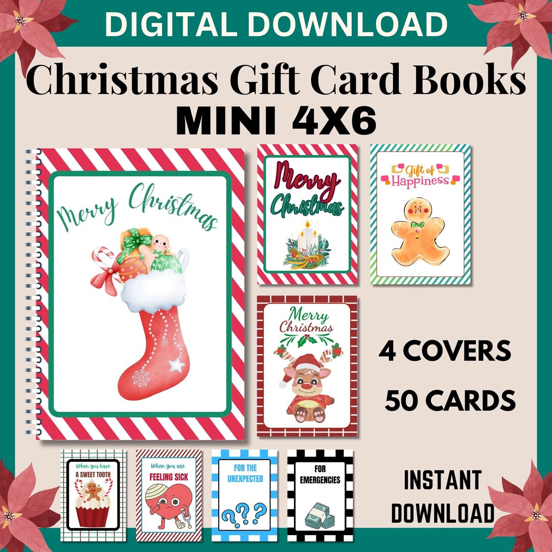 Christmas Gift Card Book, Mini Gift Card Book, Printable Christmas Gift ...