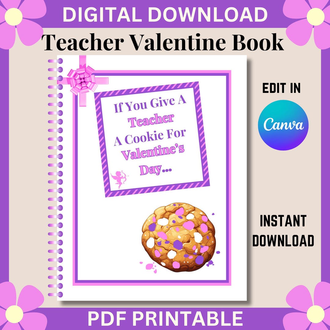 Teacher Valentine Cookie Gift Book: Editable Printable (digital ...