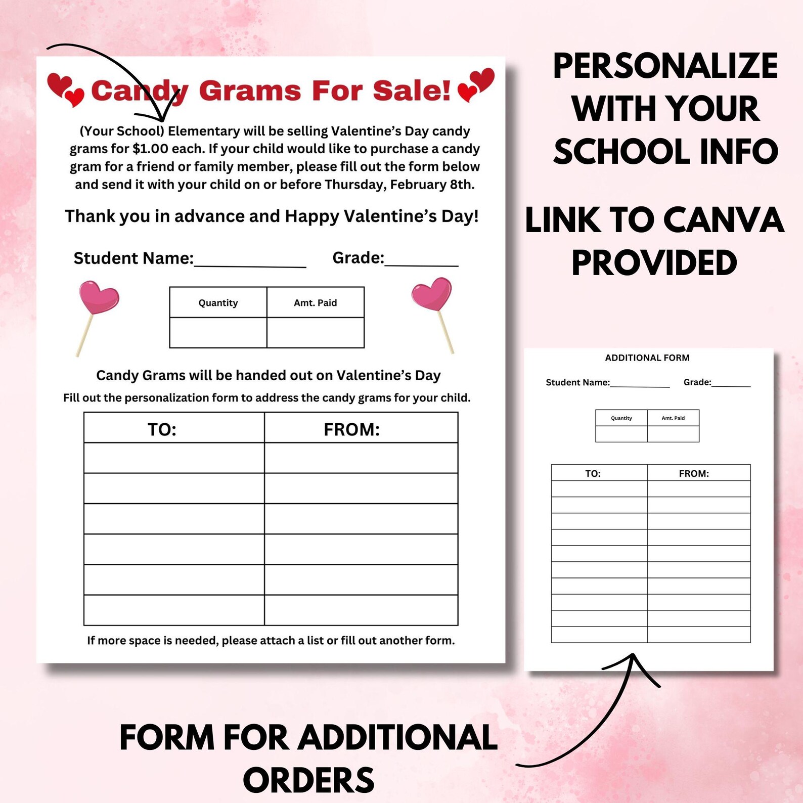 Editable Valentines Day Candy Gram Printable, Lollipop Candy Gram for ...