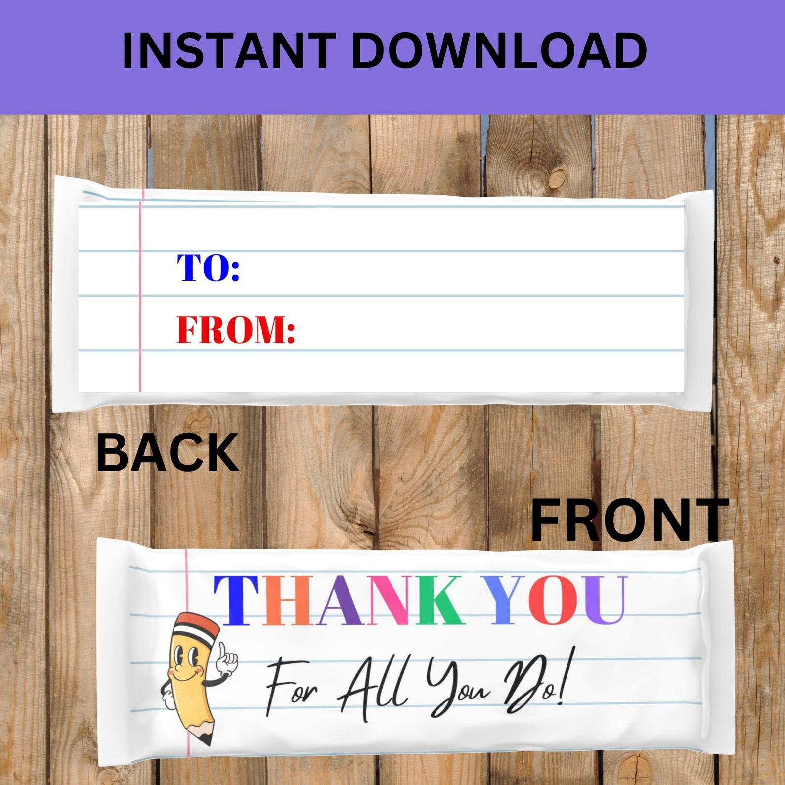 Teacher Thank You Chocolate Bar Wrapper: Printable Candy Treat (digital ...