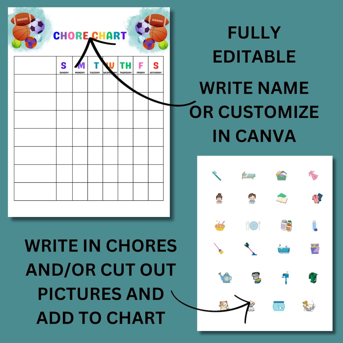 Kids Chore Chart Printable, Family Planner Responsibility Chart, Kids ...