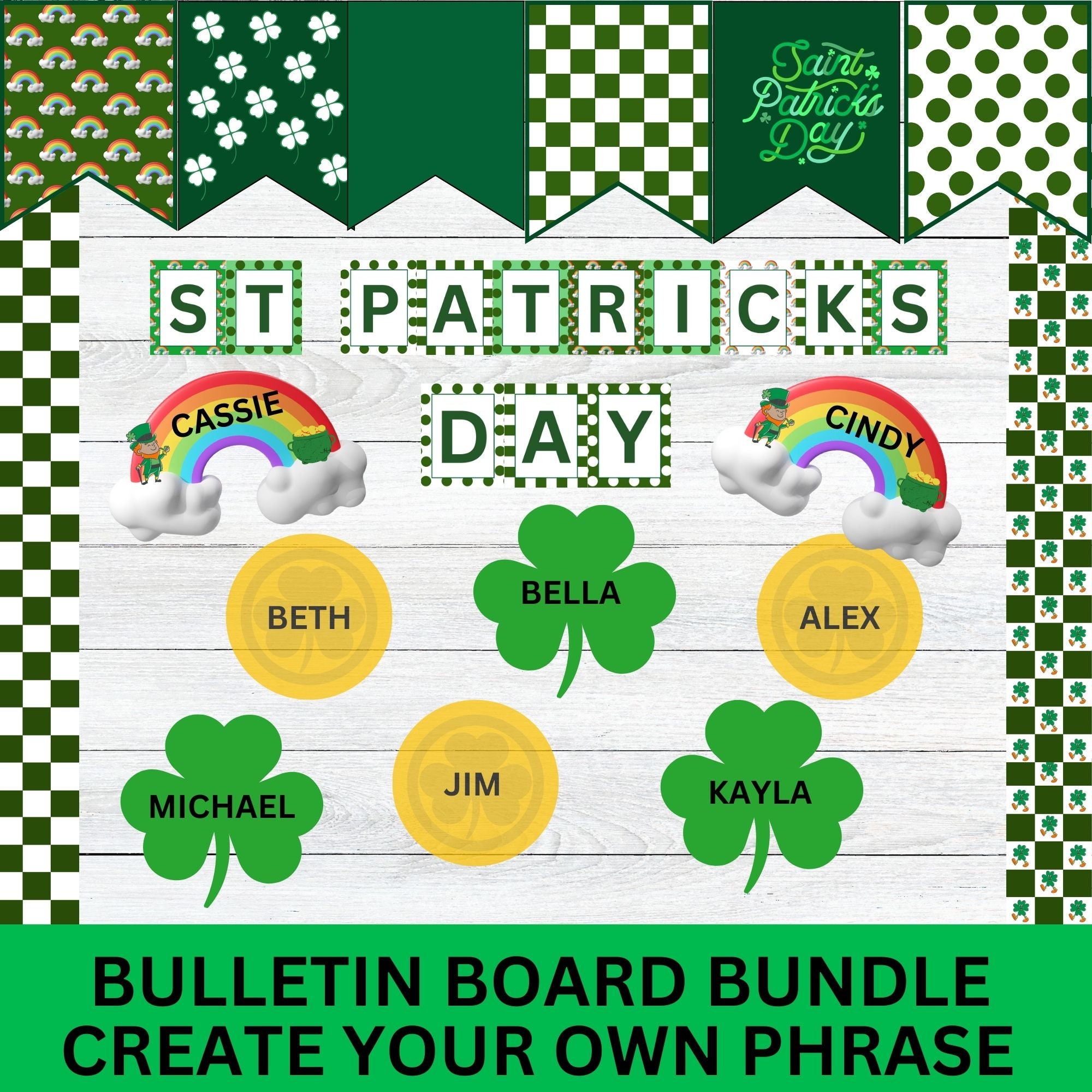 St Patricks Day Bulletin Board Kit Printable Editable, St Patricks Day ...
