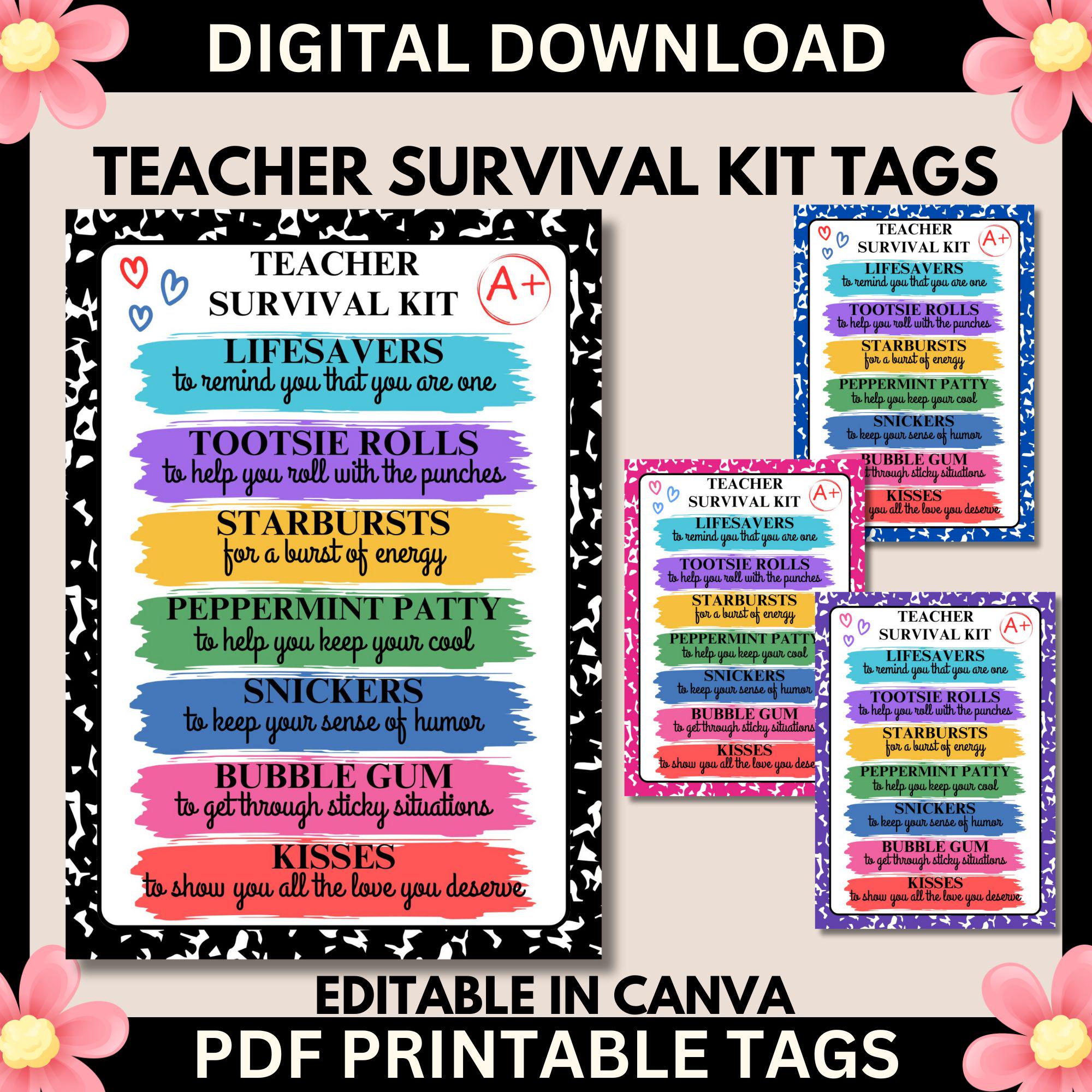 Teacher Survival Kit Tag Editable, Back to School Teacher Gift, Teacher ...
