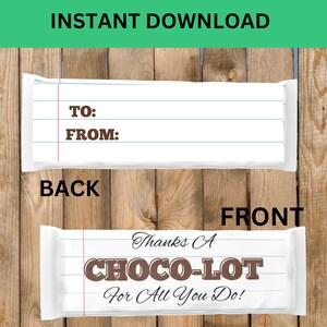 Thanks A Choco-lot Teacher Thank You Chocolate Bar Wrapper, Chocolate ...