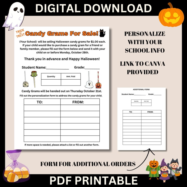 Editable Halloween Candy Gram Printable, Lollipop Candy Gram for ...