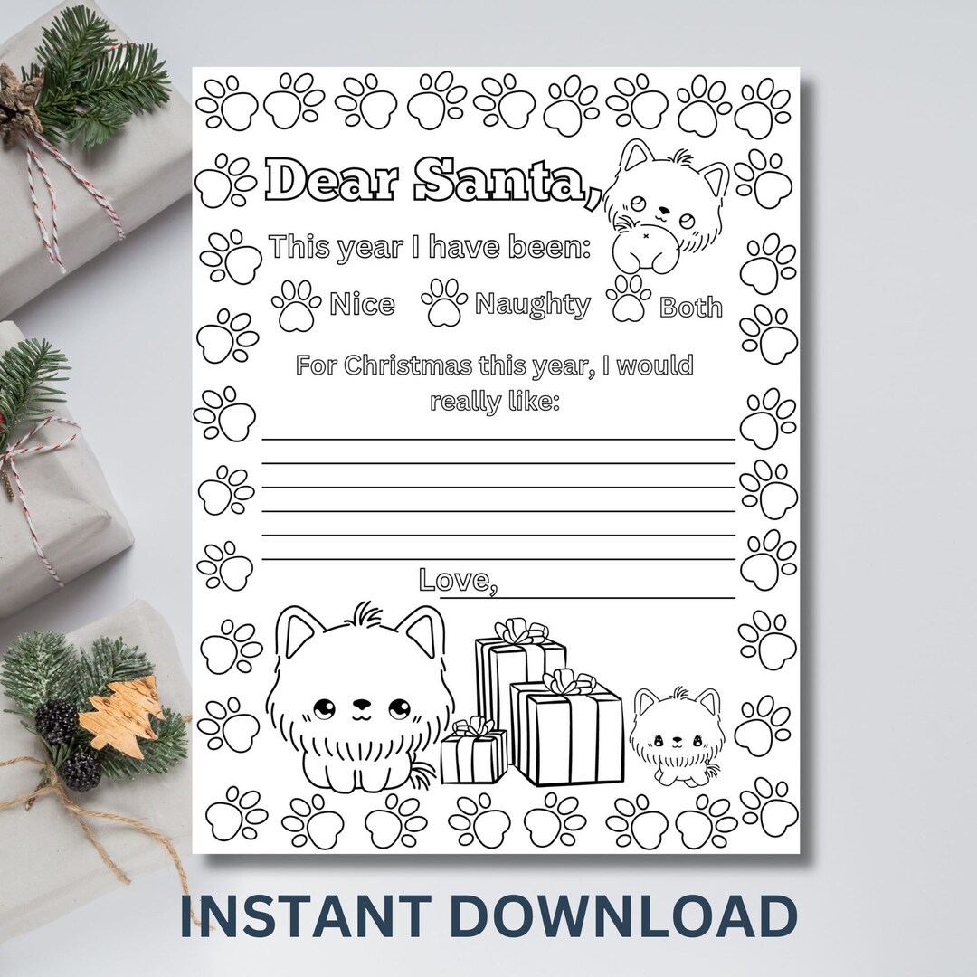 Letter to Santa Coloring Page, Printable Dear Santa Letter, Christmas ...