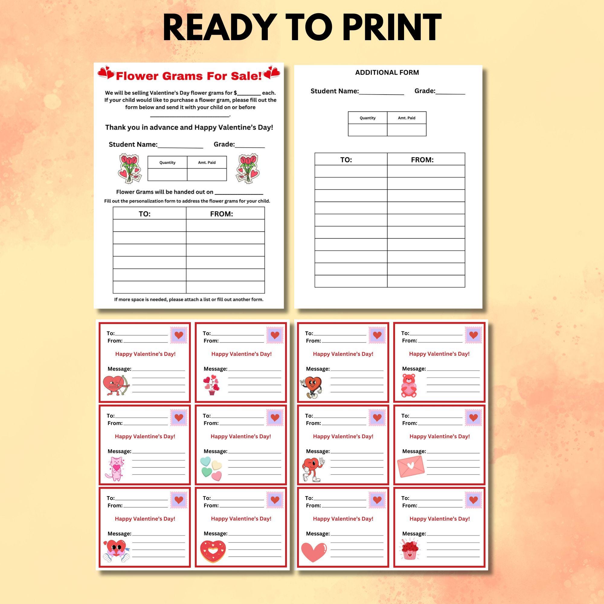 Editable Valentines Day Flower Gram Printable, Carnation Gram for ...