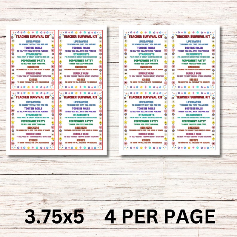Teacher Appreciation Gift Tags, Teacher Survival Kit Gift Tags, Teacher ...