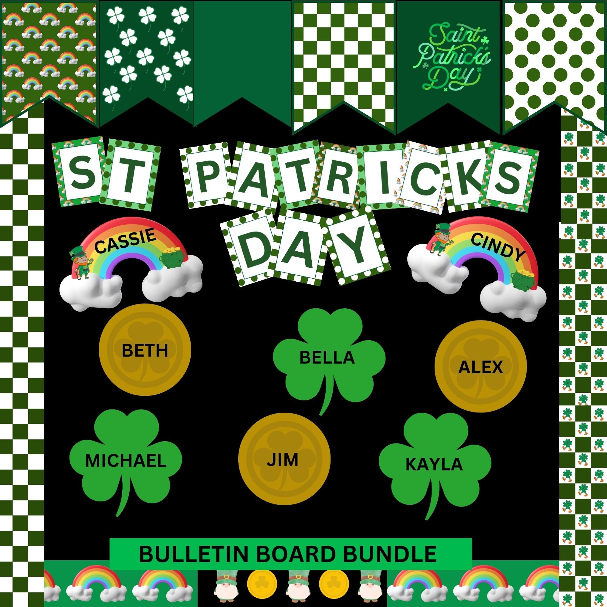 St Patricks Day Bulletin Board Kit Printable Editable, St Patricks Day ...